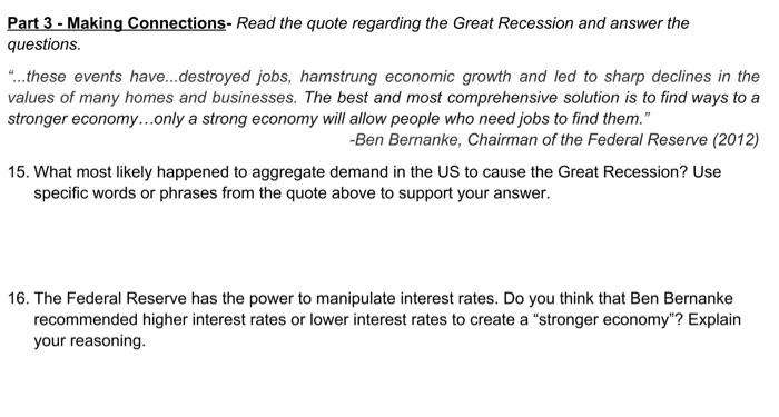 Solved Part 3 - Making Connections- Read the quote regarding | Chegg.com