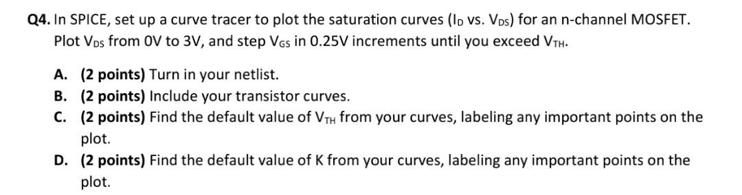 Solved Q4. In SPICE, set up a curve tracer to plot the | Chegg.com