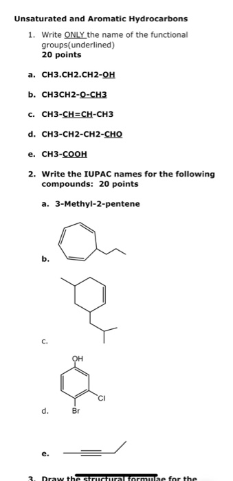 Solved Unsaturated and Aromatic Hydrocarbons 1. Write ONLY | Chegg.com