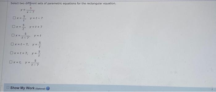 Solved Select two diff rent sets of parametric equations for | Chegg.com