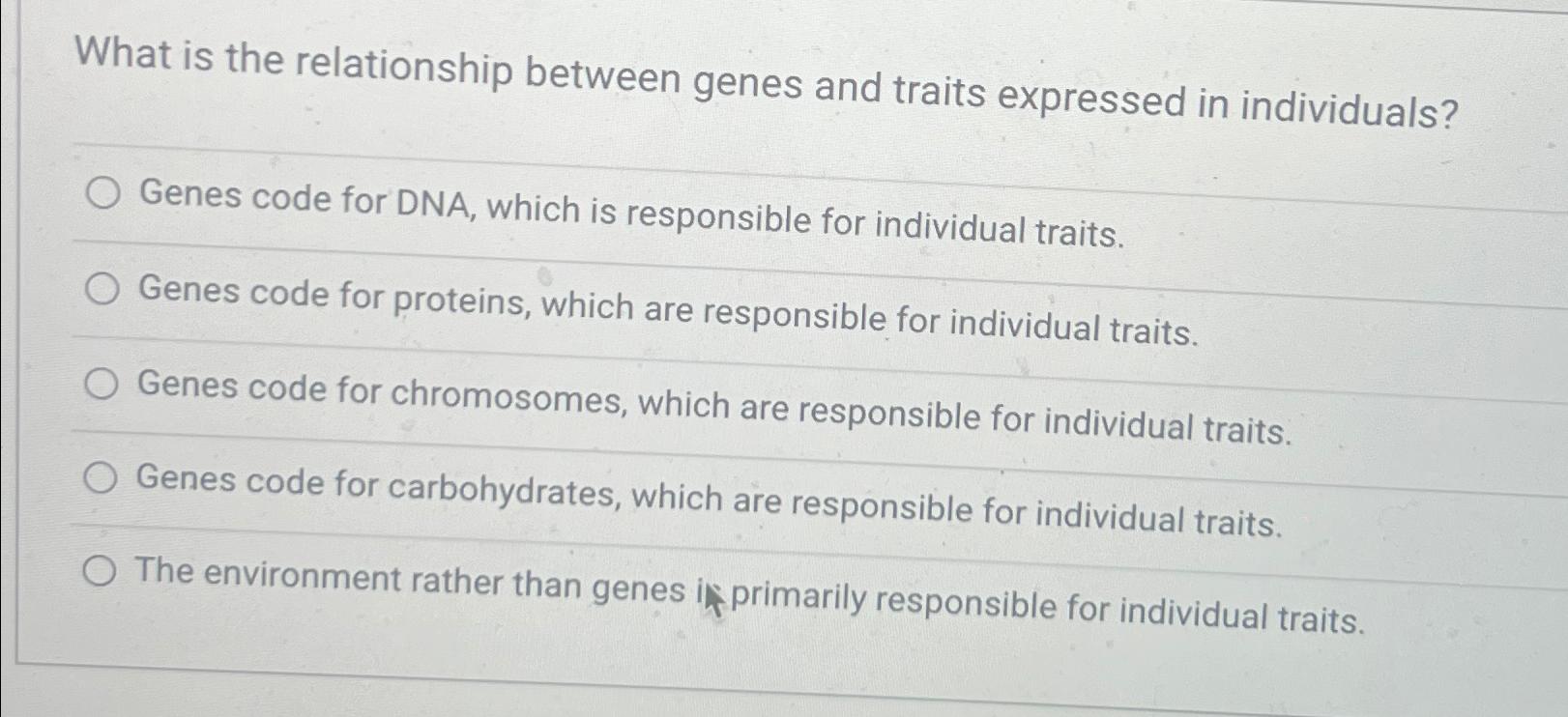 Solved What is the relationship between genes and traits | Chegg.com