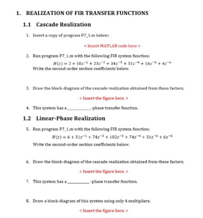 1 Realization Of Fir Transfer Functions 1 1 Cascade