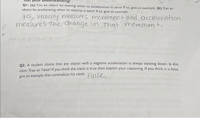 Solved 1. (a)Can an object be moving when its acceleration | Chegg.com