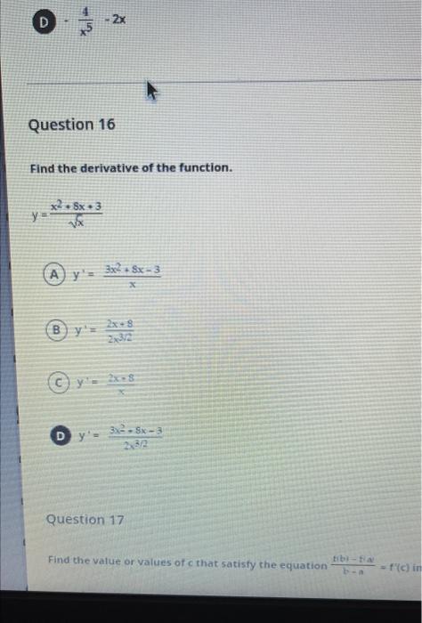 Solved Question 16 Find the derivative of the function. | Chegg.com