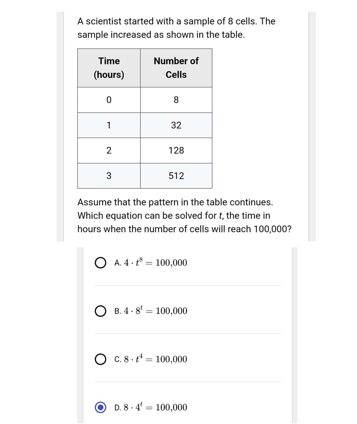 Solved A. 4*t8=100,000B. 4*8t=100,000C. 8*t4=100,000D. 8*4t= | Chegg.com
