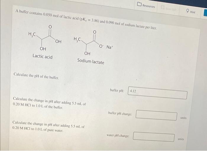 Solved A buffer contains 0.050 mol of lactic acid (pKa=3.86 | Chegg.com