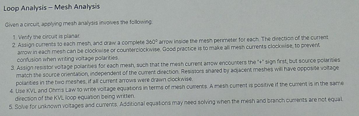 Solved Loop Analysis - Mesh Analysis Given a circuit, | Chegg.com