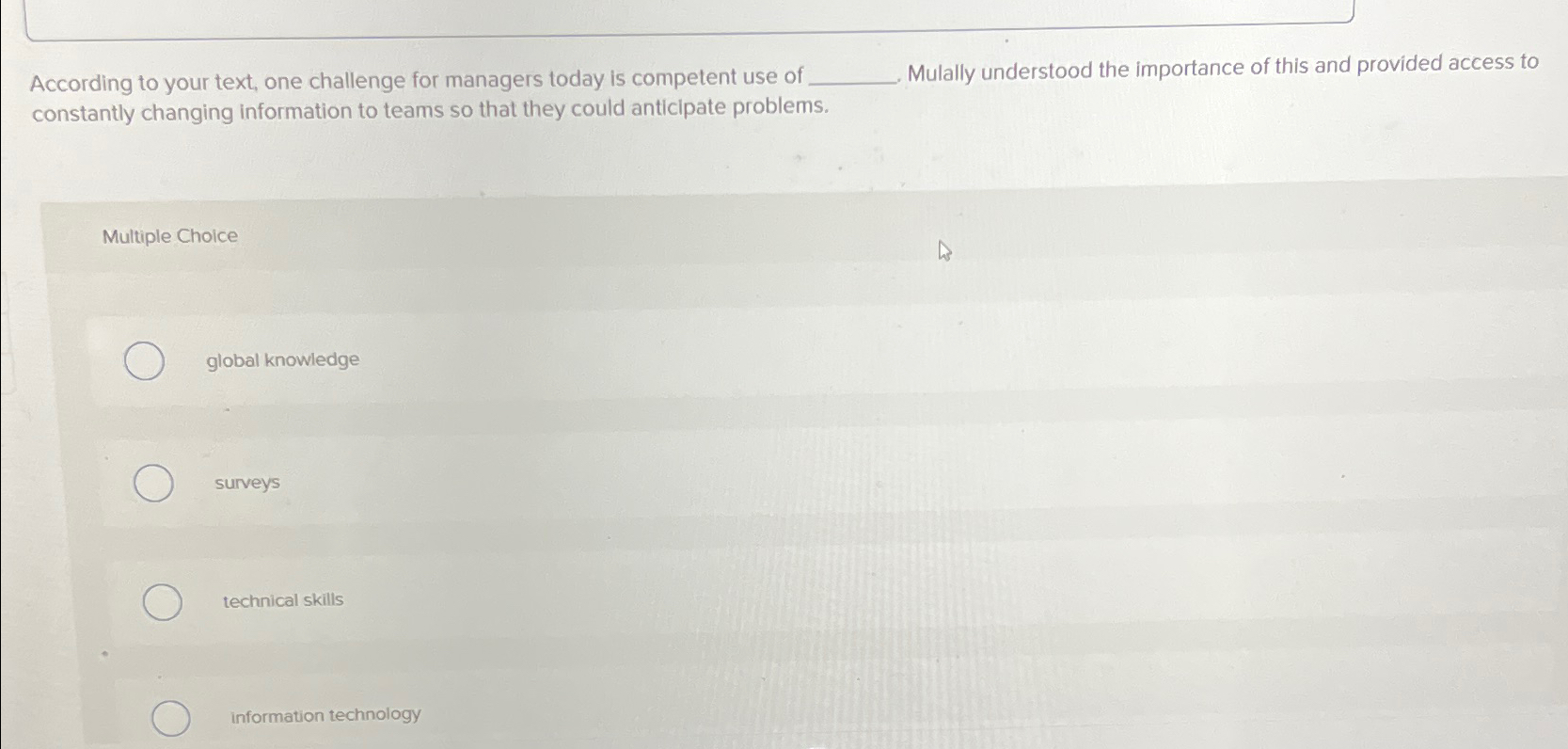 Solved According to your text, one challenge for managers | Chegg.com