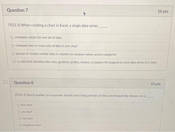 Solved TCO 3) When creating a chart in Excel, a single data | Chegg.com