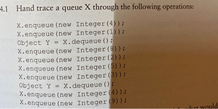 Solved 4.1 Hand trace a queue X through the following | Chegg.com
