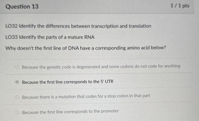 Solved LO32 Identify the differences between transcription | Chegg.com