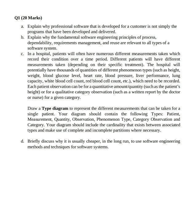 Solved Q1 (20 Marks) a. Explain why professional software | Chegg.com