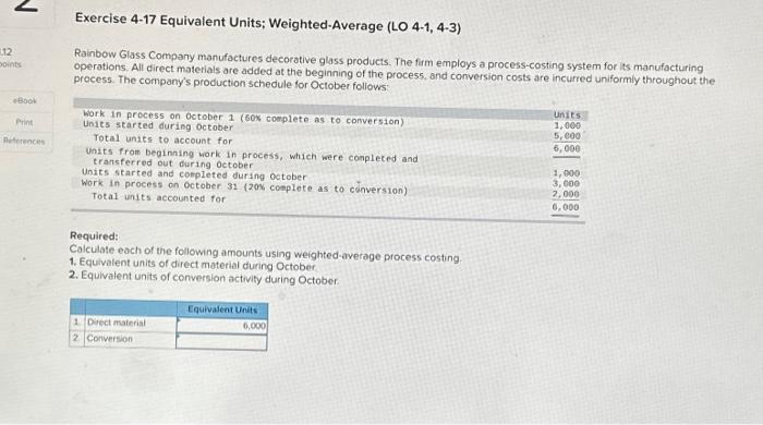 Solved Exercise 4-17 Equivalent Units; Weighted-Average (LO | Chegg.com