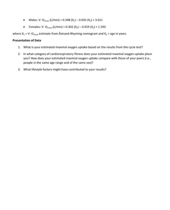 Module 6 Lab: Modified Åstrand Cycle Test Purpose | Chegg.com