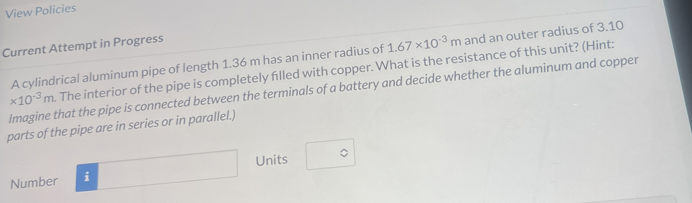 Solved View PoliciesCurrent Attempt in ProgressA cylindrical | Chegg.com