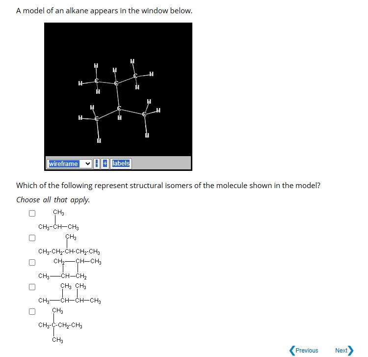 Solved A model of an alkane appears in the window below. | Chegg.com