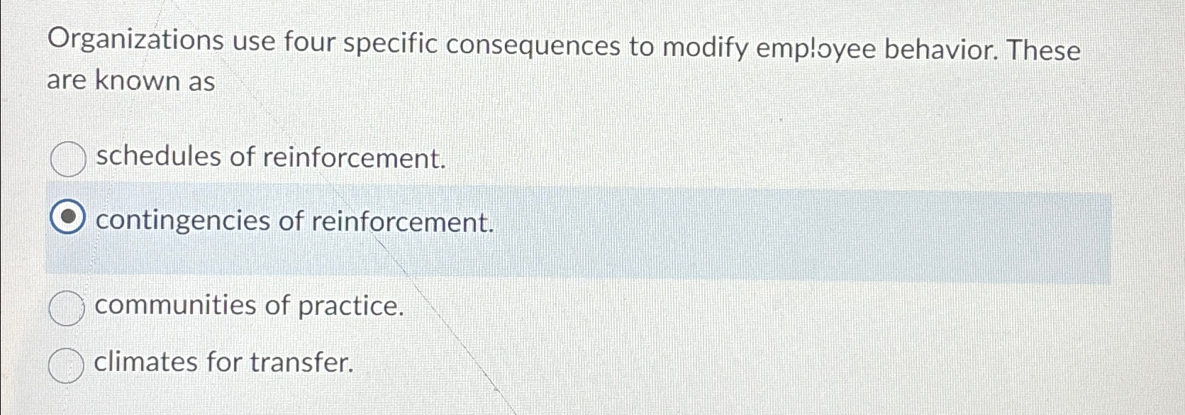 Solved Organizations use four specific consequences to | Chegg.com