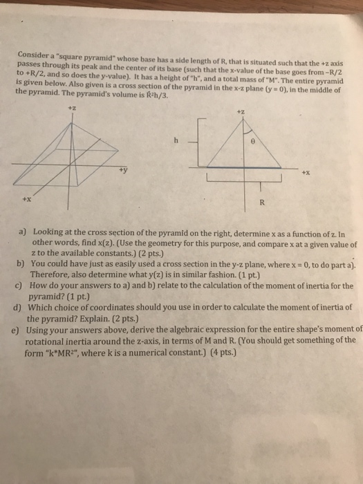 Solved Consider a "square pyramid" whose base has a side | Chegg.com