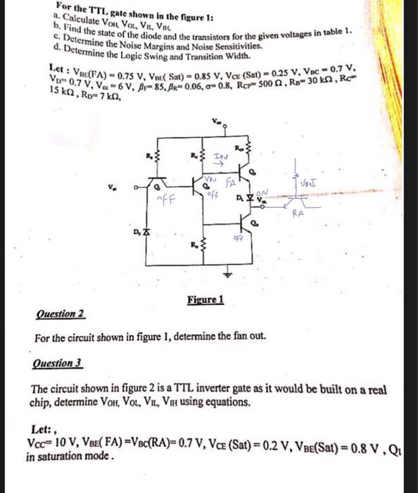For the TTL gate shown in the figure 1: a. Calculate | Chegg.com