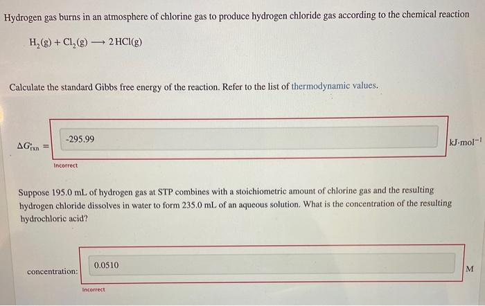 Solved Hydrogen gas burns in an atmosphere of chlorine gas | Chegg.com