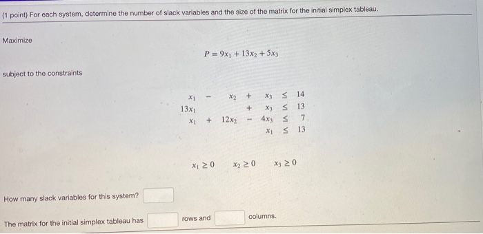 Solved (1 point) For each system, determine the number of | Chegg.com