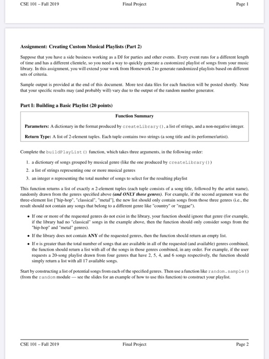 Solved Cse 101 Fall 2019 Final Project Page 1 Assignment