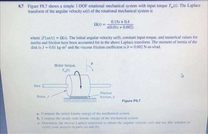 Solved Figure P8.7 shows a simple 1-DOF rotational | Chegg.com