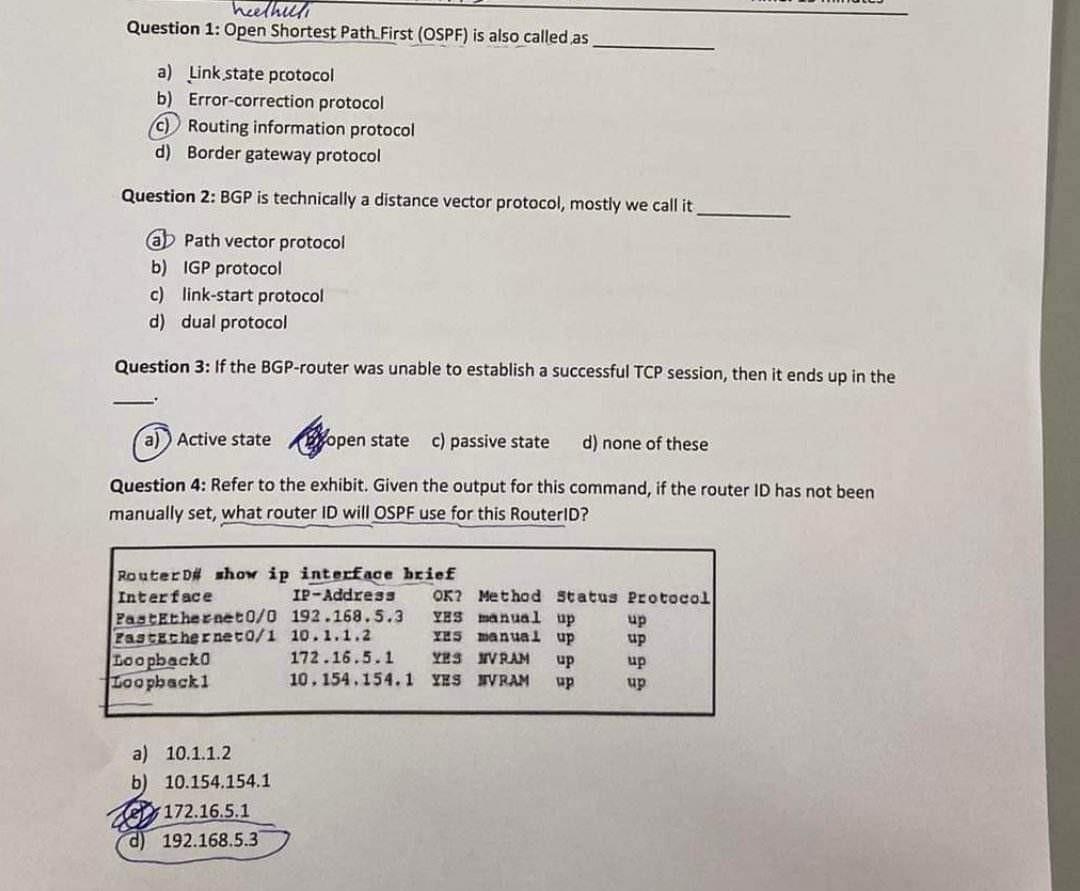 Solved Question 1: Open Shortest Path First (OSPF) is also | Chegg.com