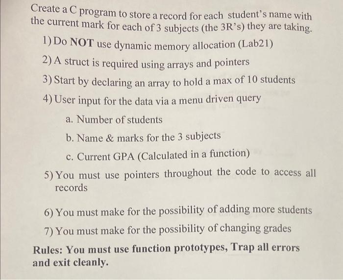 Solved Create a C program to store a record for each | Chegg.com