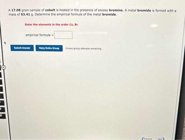 Solved A 17.08 gram sample of cobalt is heated in the | Chegg.com