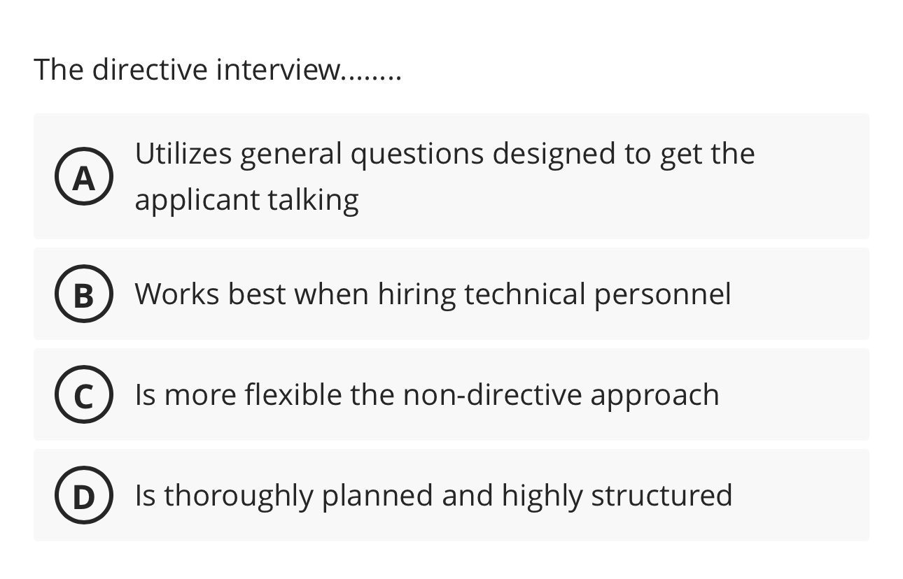 Solved The directive interview. q,(A)Utilizes general | Chegg.com