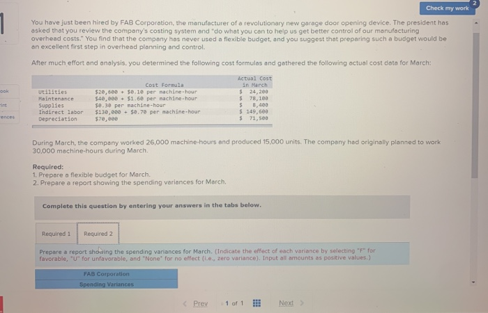 Solved prepare A report showing the spending variances for | Chegg.com