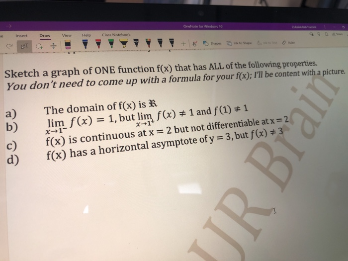 Solved OneNote for Windows 10 ee Insert Draw View Help Class | Chegg.com