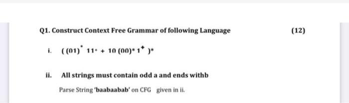 Solved Q1. Construct Context Free Grammar of following | Chegg.com