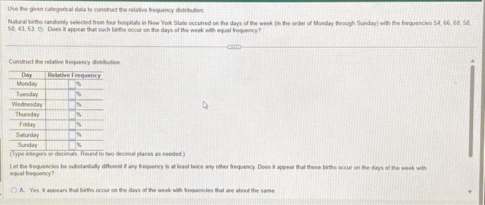 Solved Use the given categorical data to construct the | Chegg.com