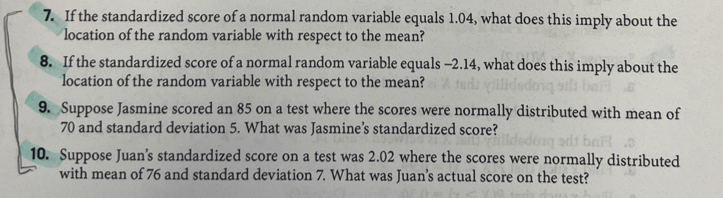 Solved If the standardized score of a normal random variable | Chegg.com