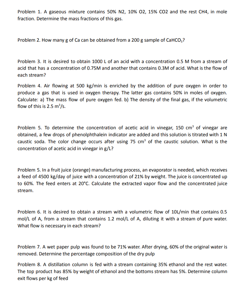 Solved Problem 1. A gaseous mixture contains 50% | Chegg.com