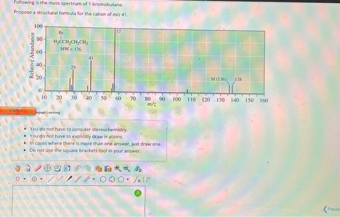 Solved Following is the mass spectrum of 1-bromobutane. | Chegg.com