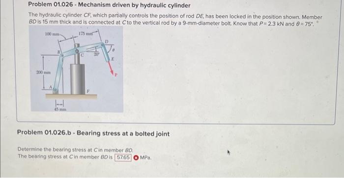 Solved Problem 01.026 - Mechanism driven by hydraulic | Chegg.com