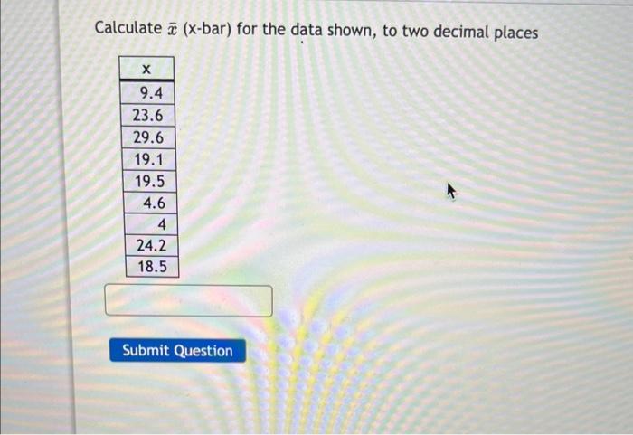 Solved Calculate xˉ(x-bar) for the data shown, to two | Chegg.com
