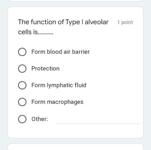 Solved The function of Type I alveolar 1 point cells | Chegg.com