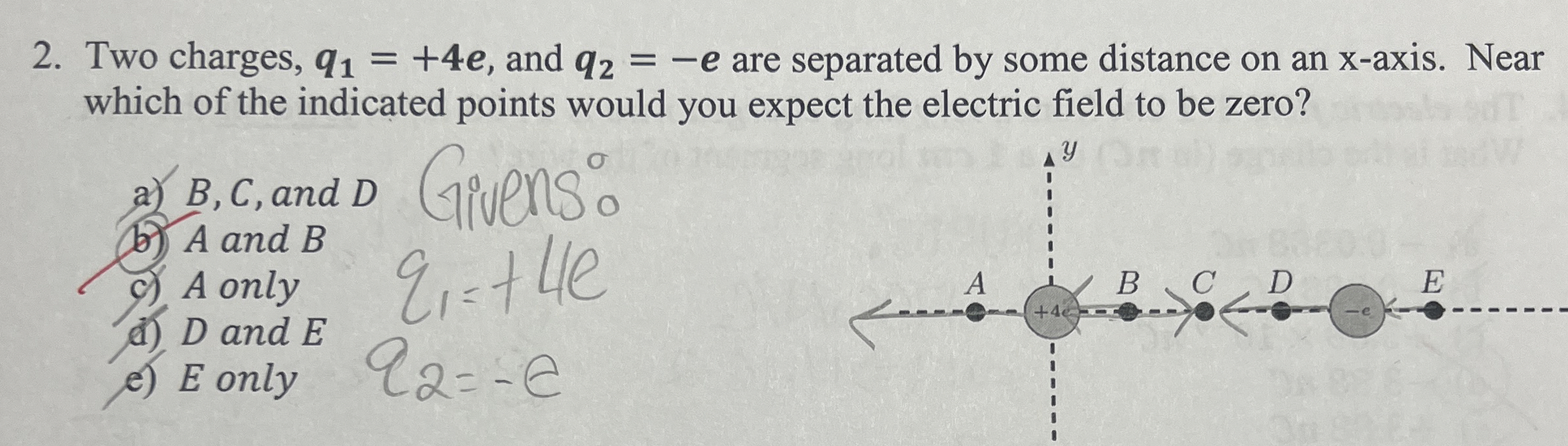 Solved Two charges, q1=+4e, ﻿and q2=-e ﻿are separated by | Chegg.com