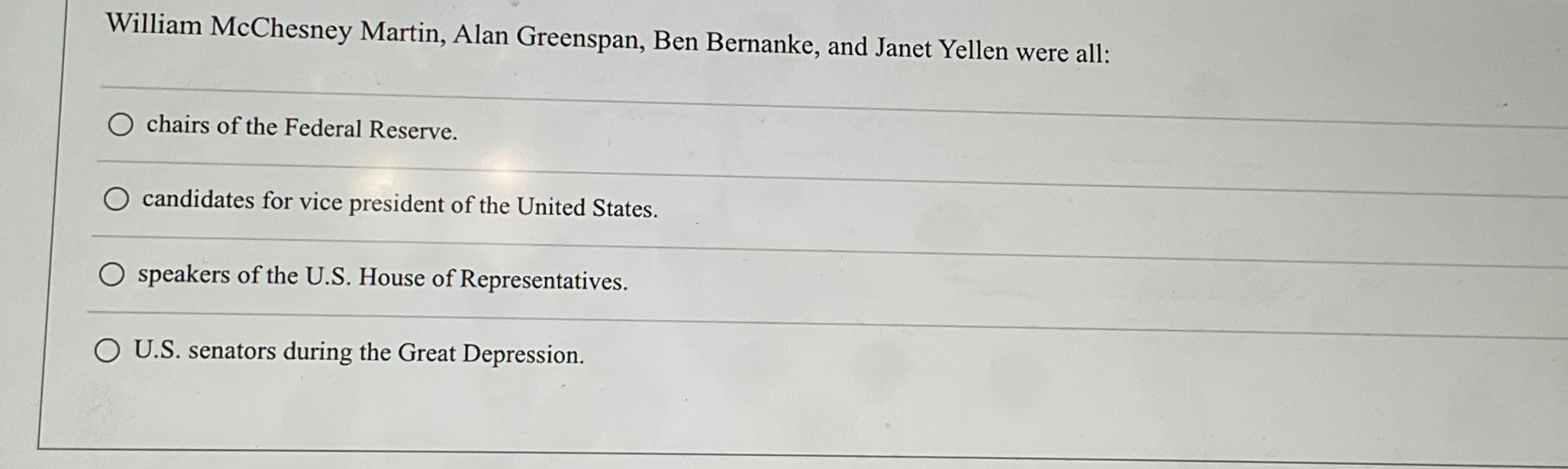 Solved William McChesney Martin, Alan Greenspan, Ben | Chegg.com