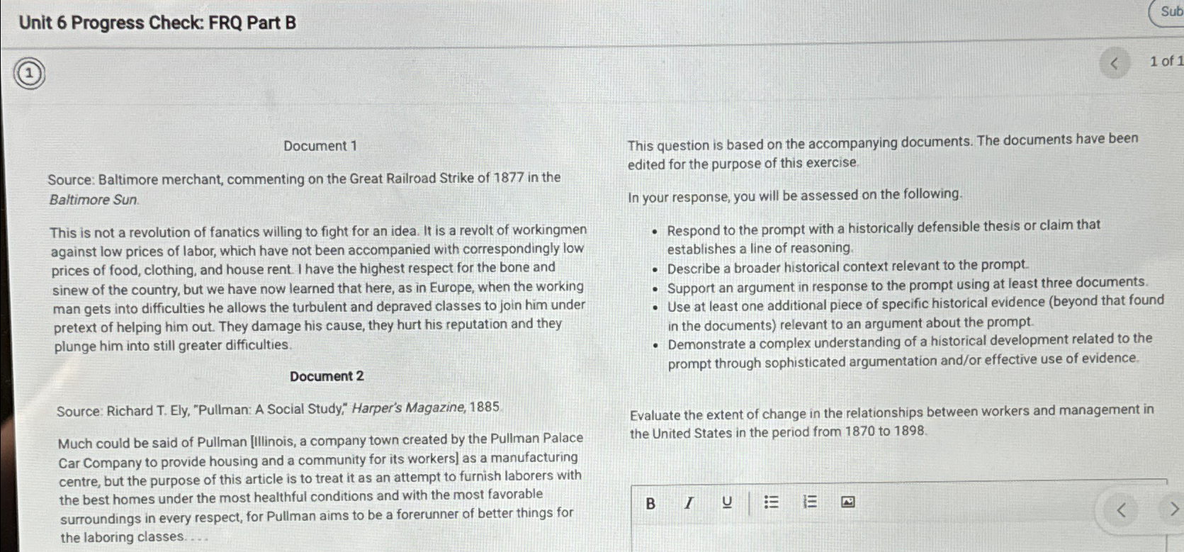 Unit 6 ﻿Progress Check: FRQ Part BDocument 1Source: | Chegg.com