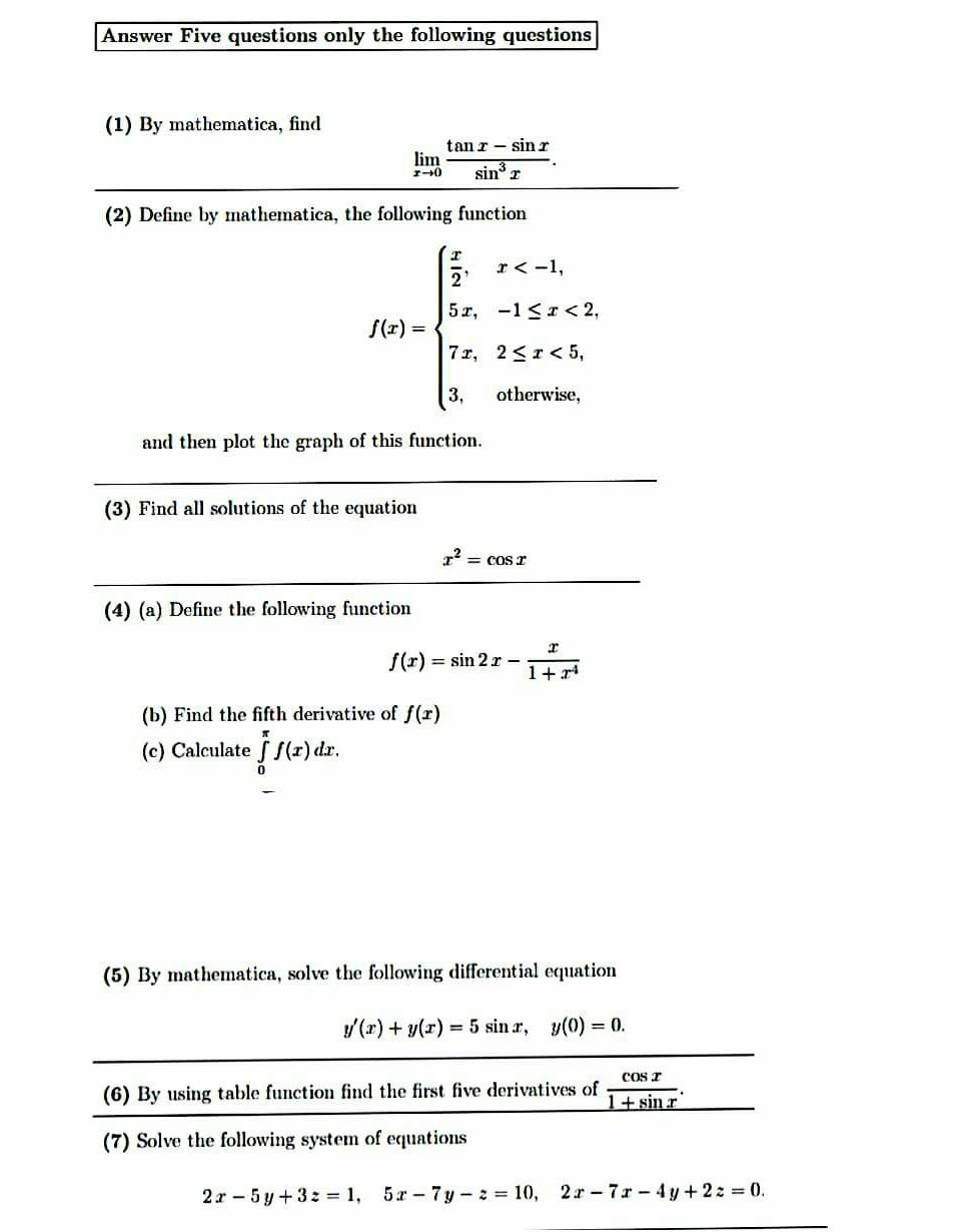 Solved Answer Five questions only the following questions | Chegg.com