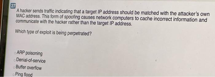 Solved A hacker sends traffic indicating that a target IP | Chegg.com