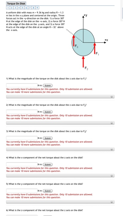 Solved Torque On Disk A uniform disk with mass m-9.36 kg and | Chegg.com