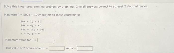 Solved Solve this linear programming problem by graphing. | Chegg.com
