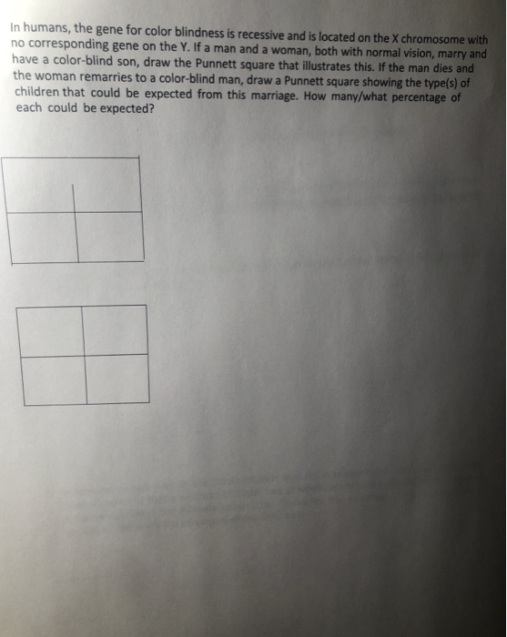 Solved In humans, the gene for color blindness is recessive | Chegg.com
