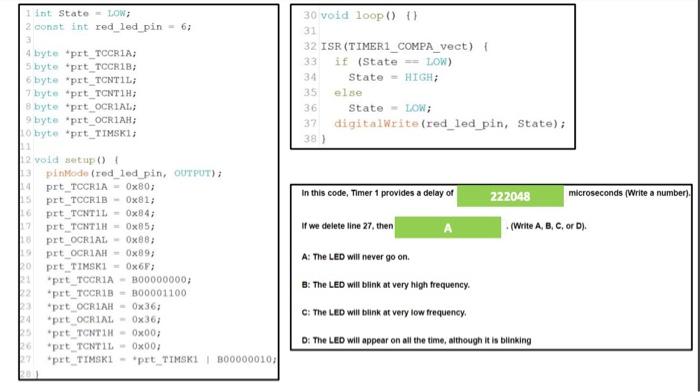 Solved 30 void Loop () if 31 32 ISR (TIMER1_COMPA_vect) । 33 | Chegg.com